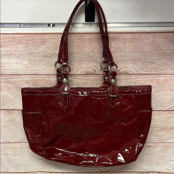 Coach | Bags | Coach Dark Red Patent Leather Logo Embossed Signature ...
